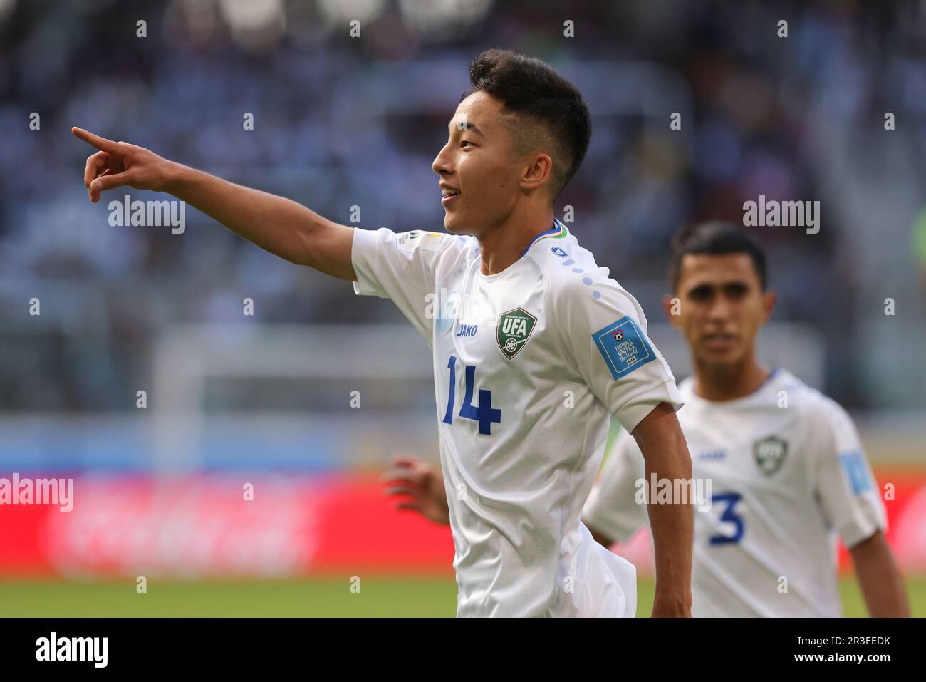 Uzbekistan's Abbosbek Fayzullaev celebrates after scoring against New ...