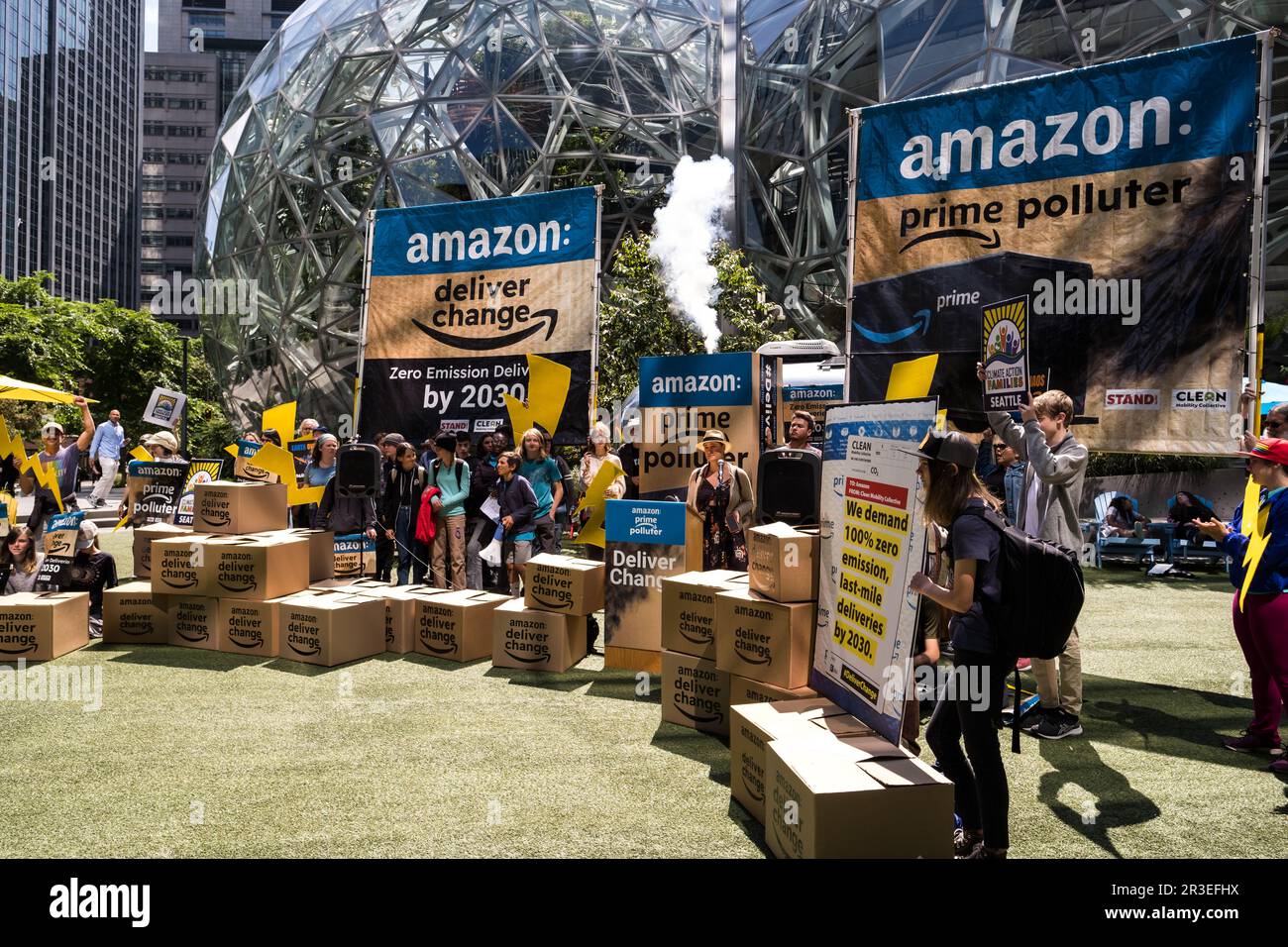 Seattle, USA. 22 May, 2023. Environmental protestors mid-day at Amazon ...