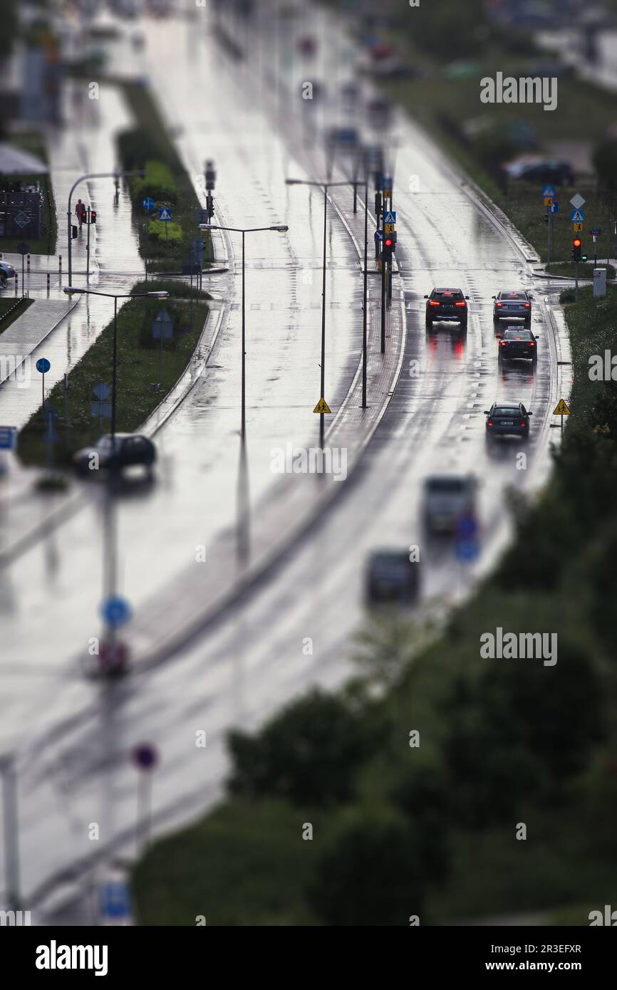 Cars wait on red light Stock Photo - Alamy