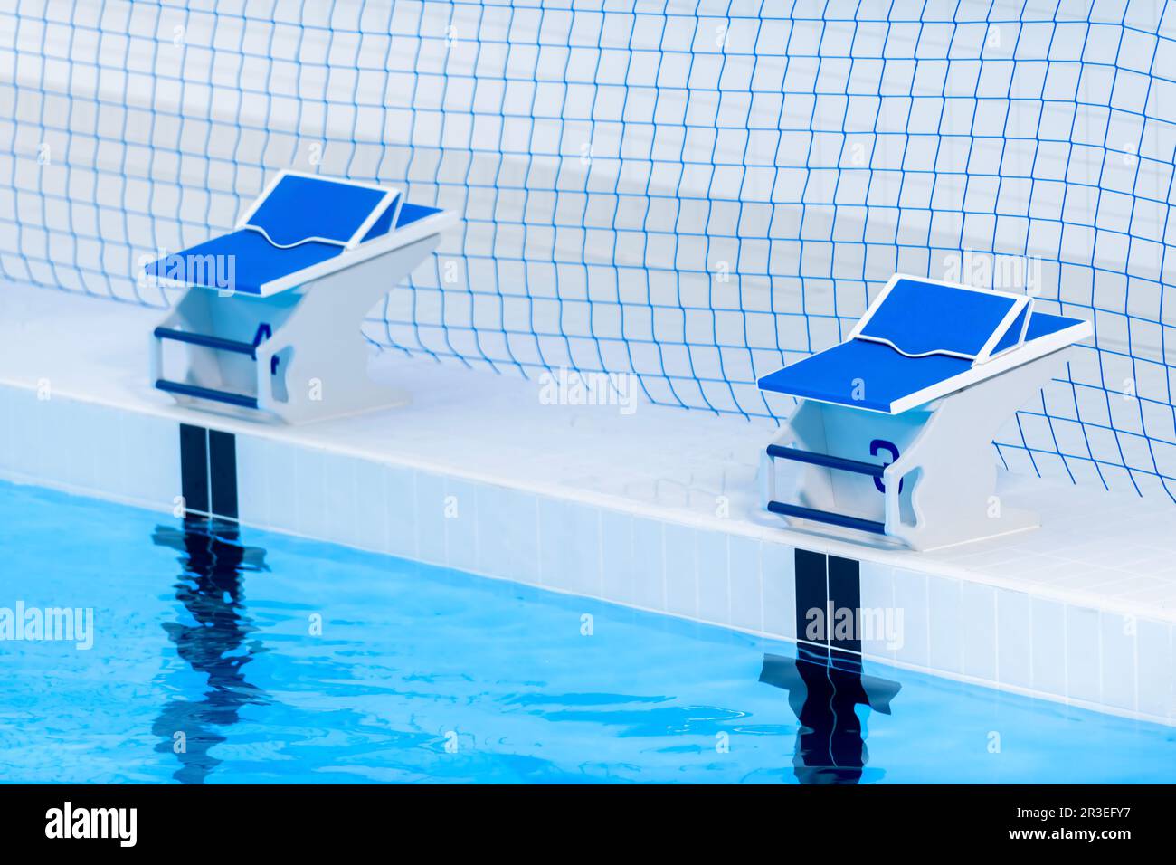 New swimming starting block and platform. Horizontal sport theme poster ...