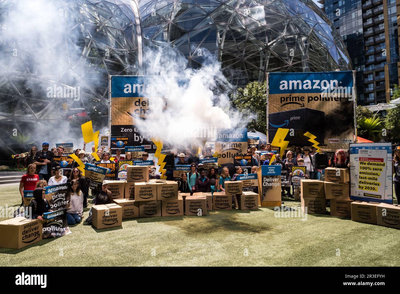 Seattle, USA. 22 May, 2023. Environmental protestors mid-day at Amazon ...