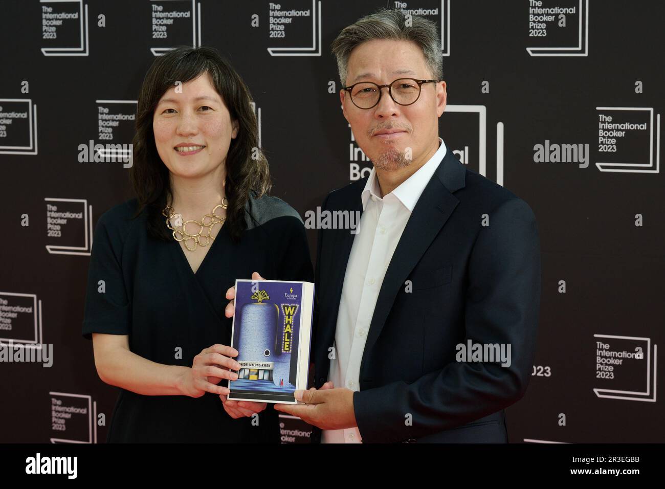 London, UK . 23 May, 2023 . Whale author Cheon Myeong-kwan (R) and ...