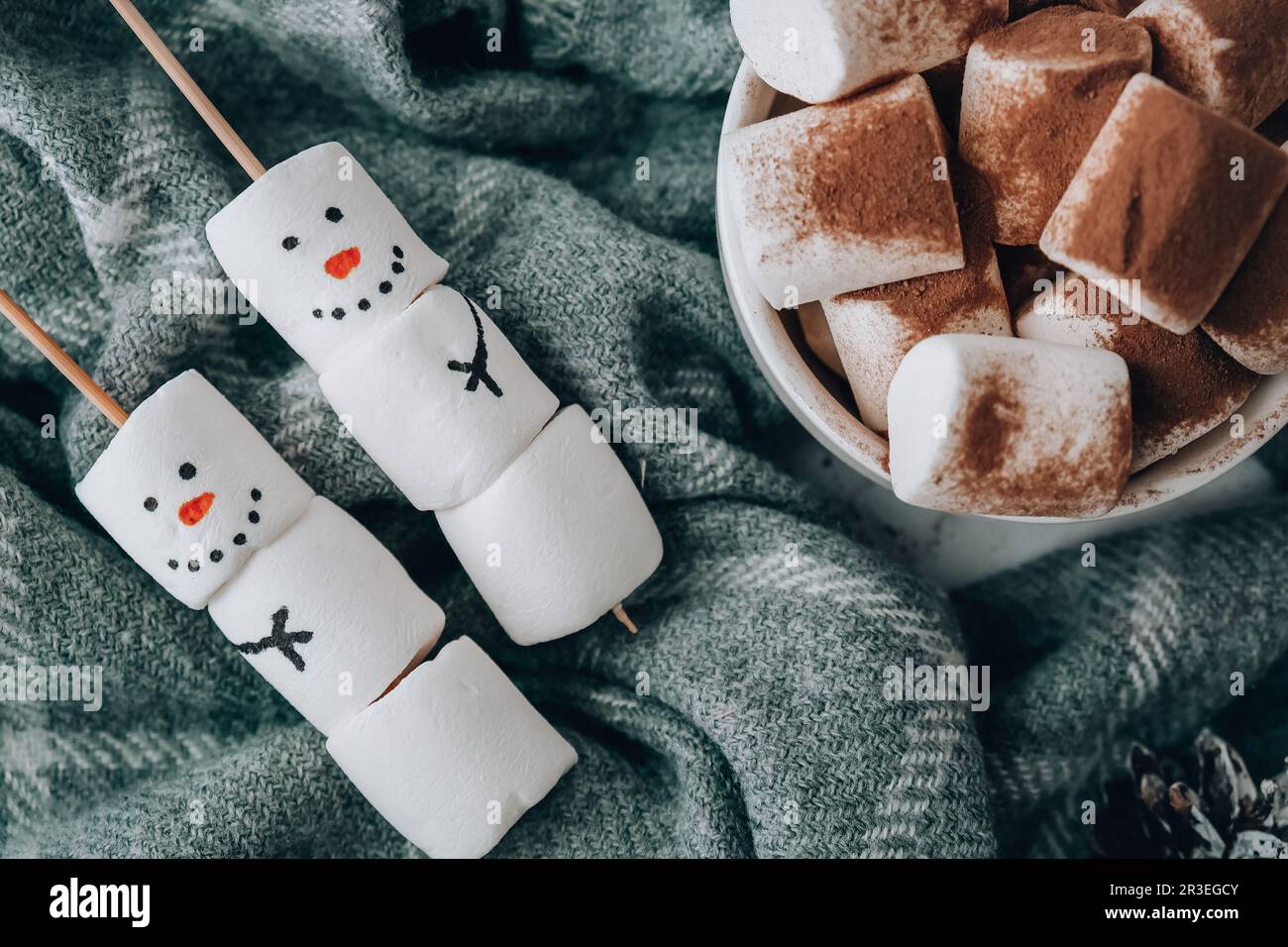 Two happy funny marshmallow snowmen. Marshmallow friends. Diy. Sweet treat for kids funny ...