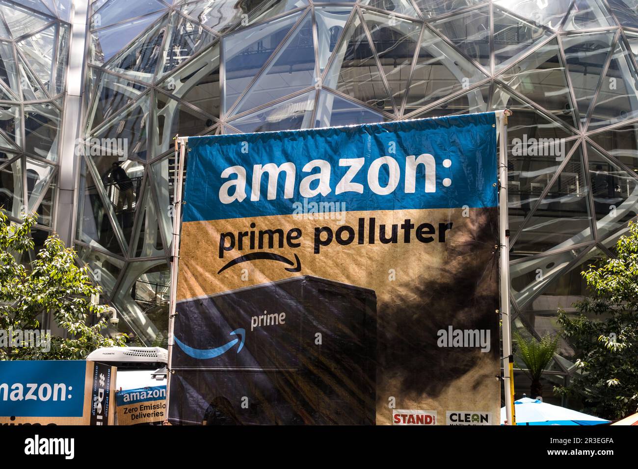 Seattle, USA. 22 May, 2023. Environmental protestors mid-day at Amazon ...