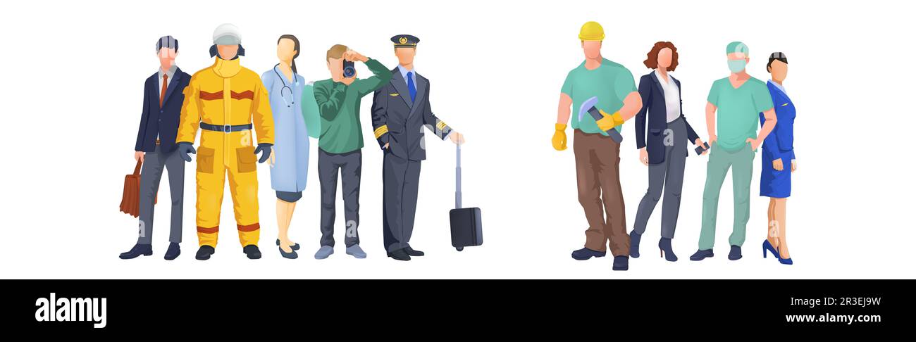 Set of 9 pcs people of different professions on a white background ...