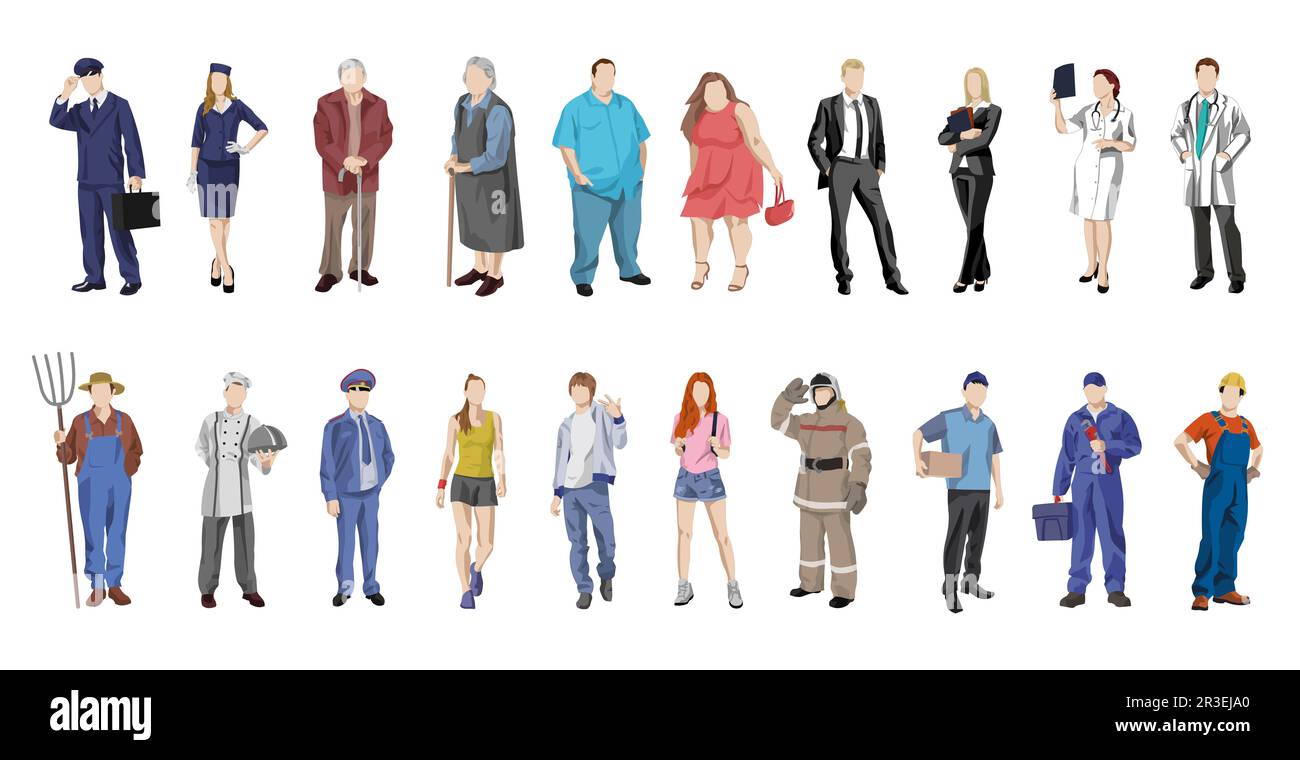 Set of 20 pcs people of different professions on a white background ...