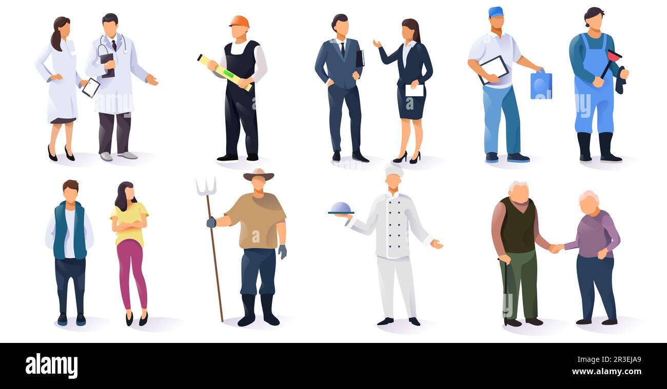 Set of 13 pcs people of different professions on a white background ...