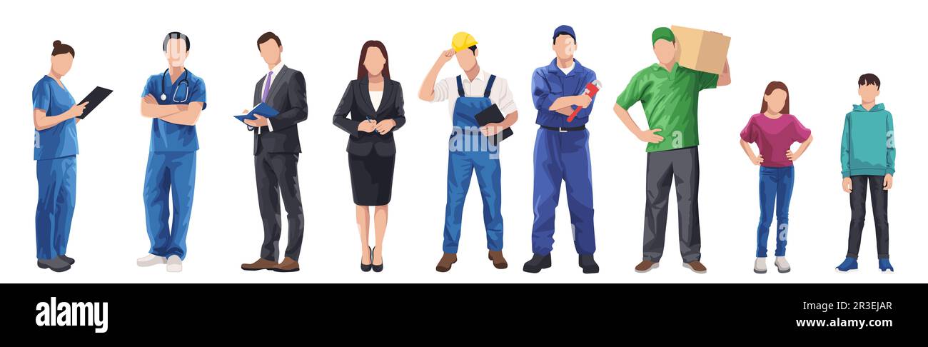 Set of 9 pcs people of different professions on a white background ...