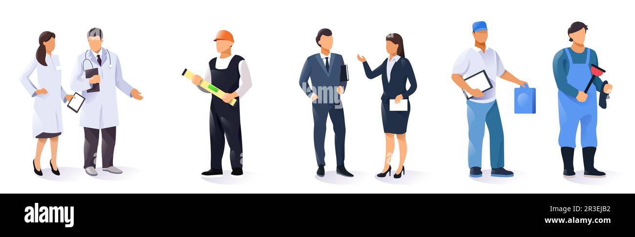 Set of 7 pcs people of different professions on a white background ...