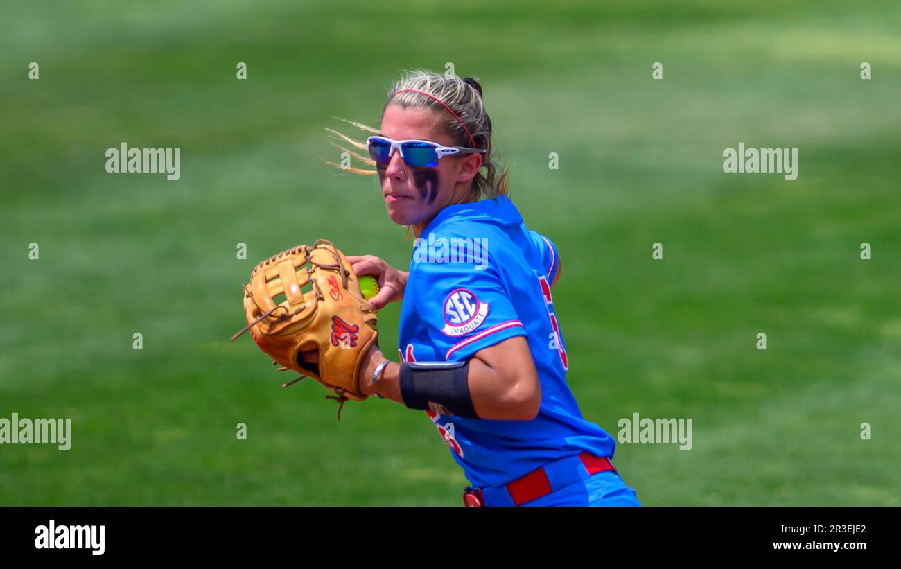 Ole Miss infielder Mikayla Allee (6) throws the ball to first base ...
