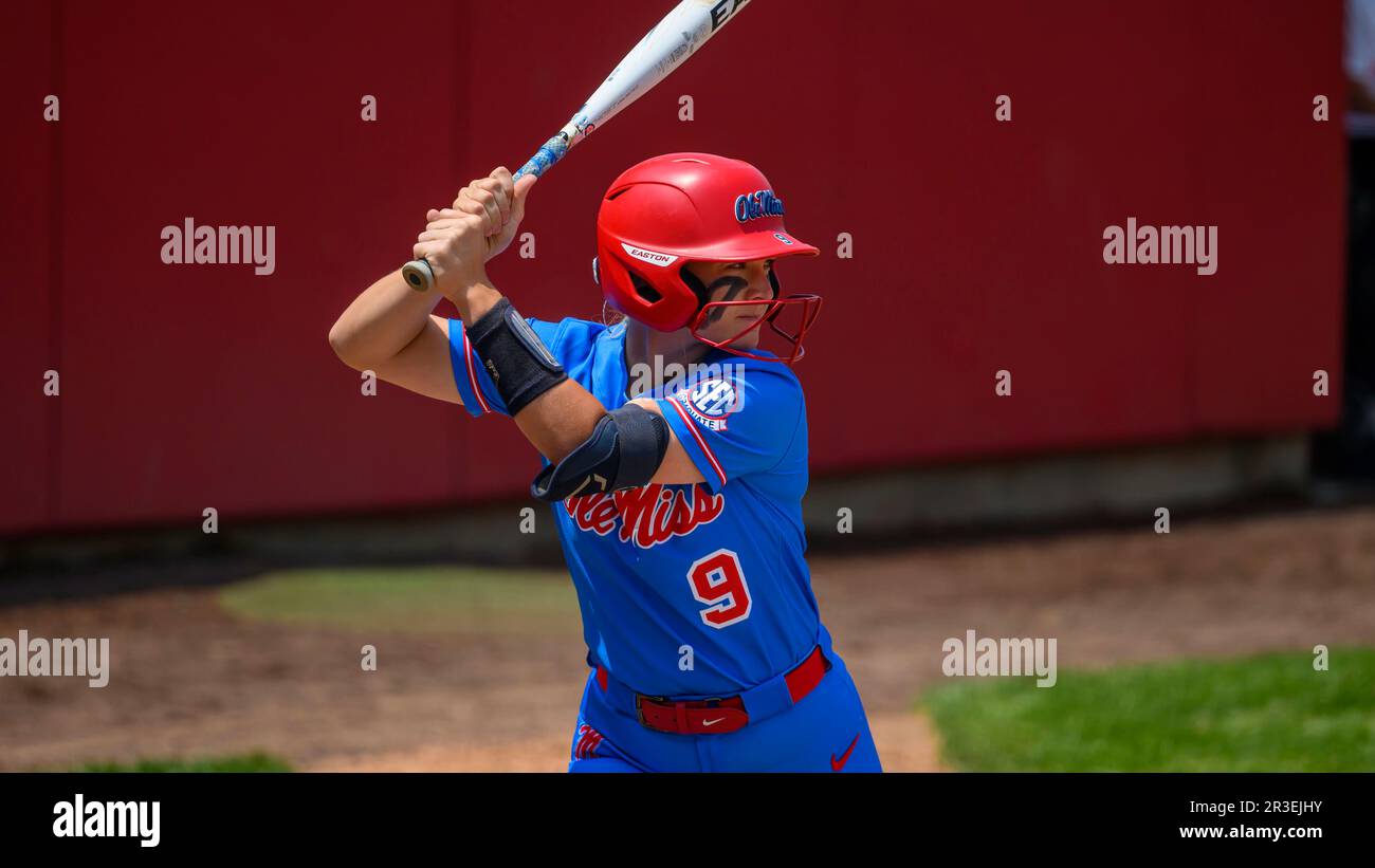 Ole Miss infielder Paige Smith (9) at bat during an NCAA softball game ...