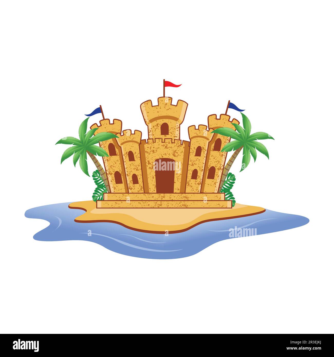 Vector Illustration of Sand Castle Cartoon in the middle of the sea ...