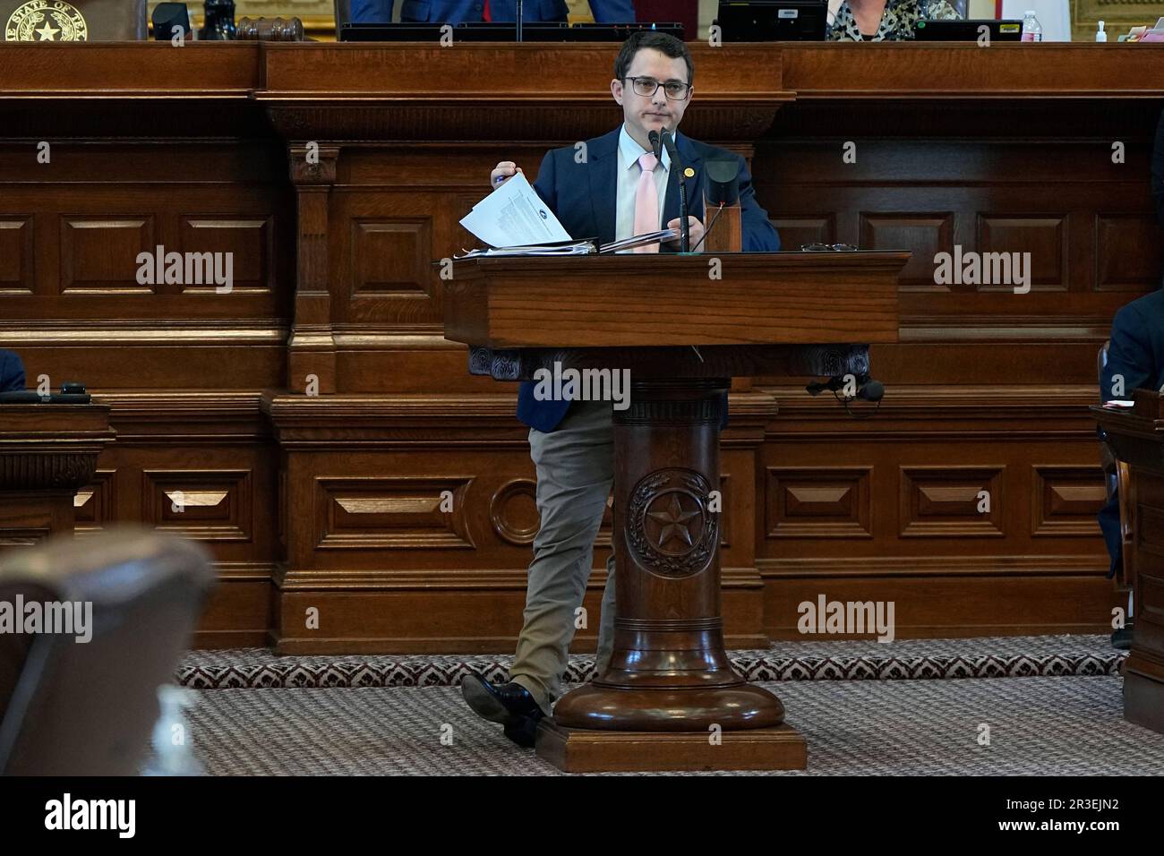 Texas state Rep. Briscoe Cain, R-Baytown, answers questions in the ...