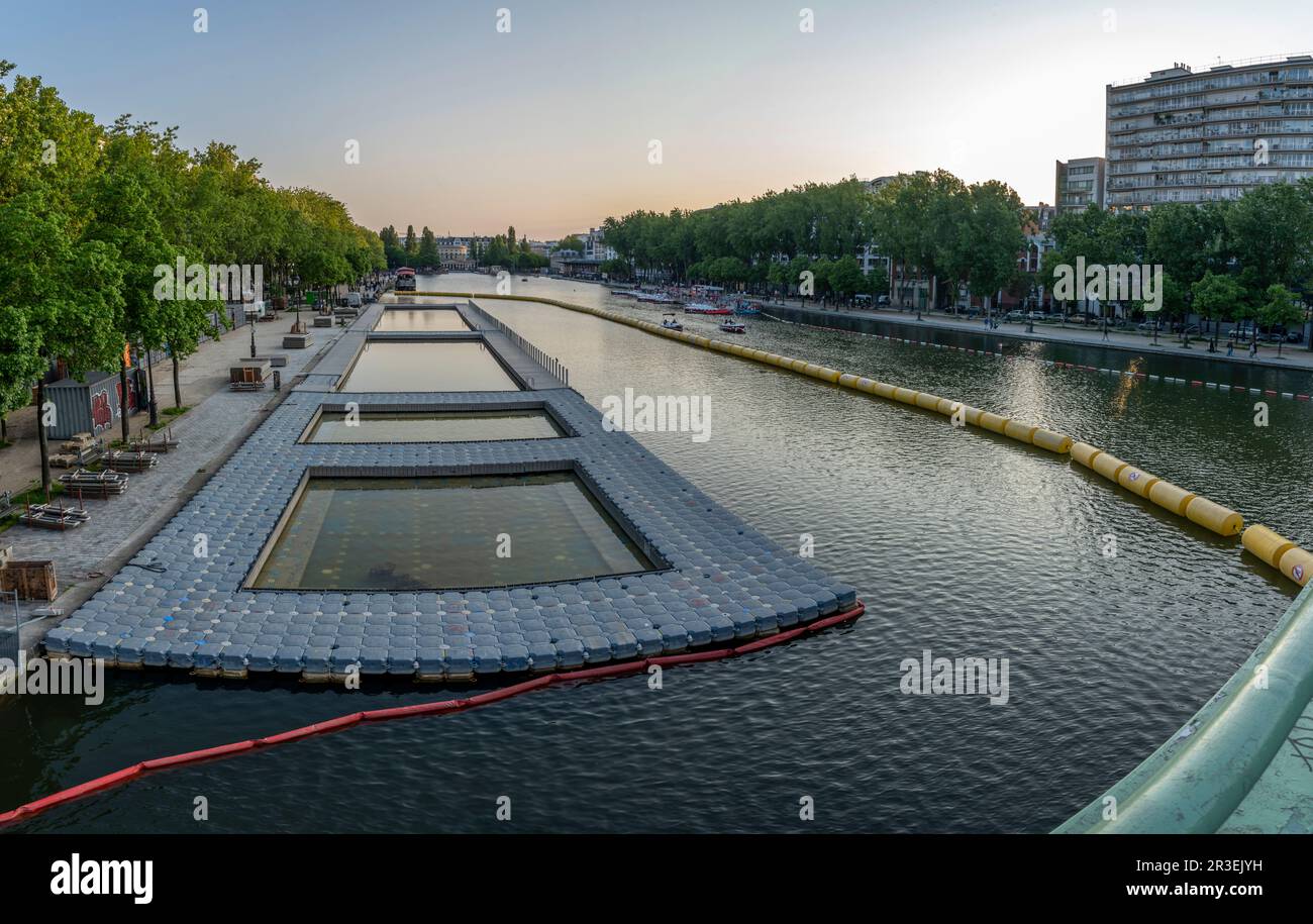 Paris, France - 05 18 2023: View of Bassin de la Villette and the ...