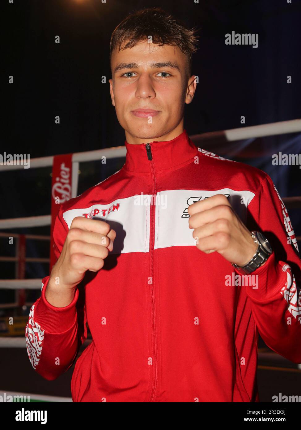 Boxer Max Suske after his fight at the SES Boxing Gala in Magdeburg on ...