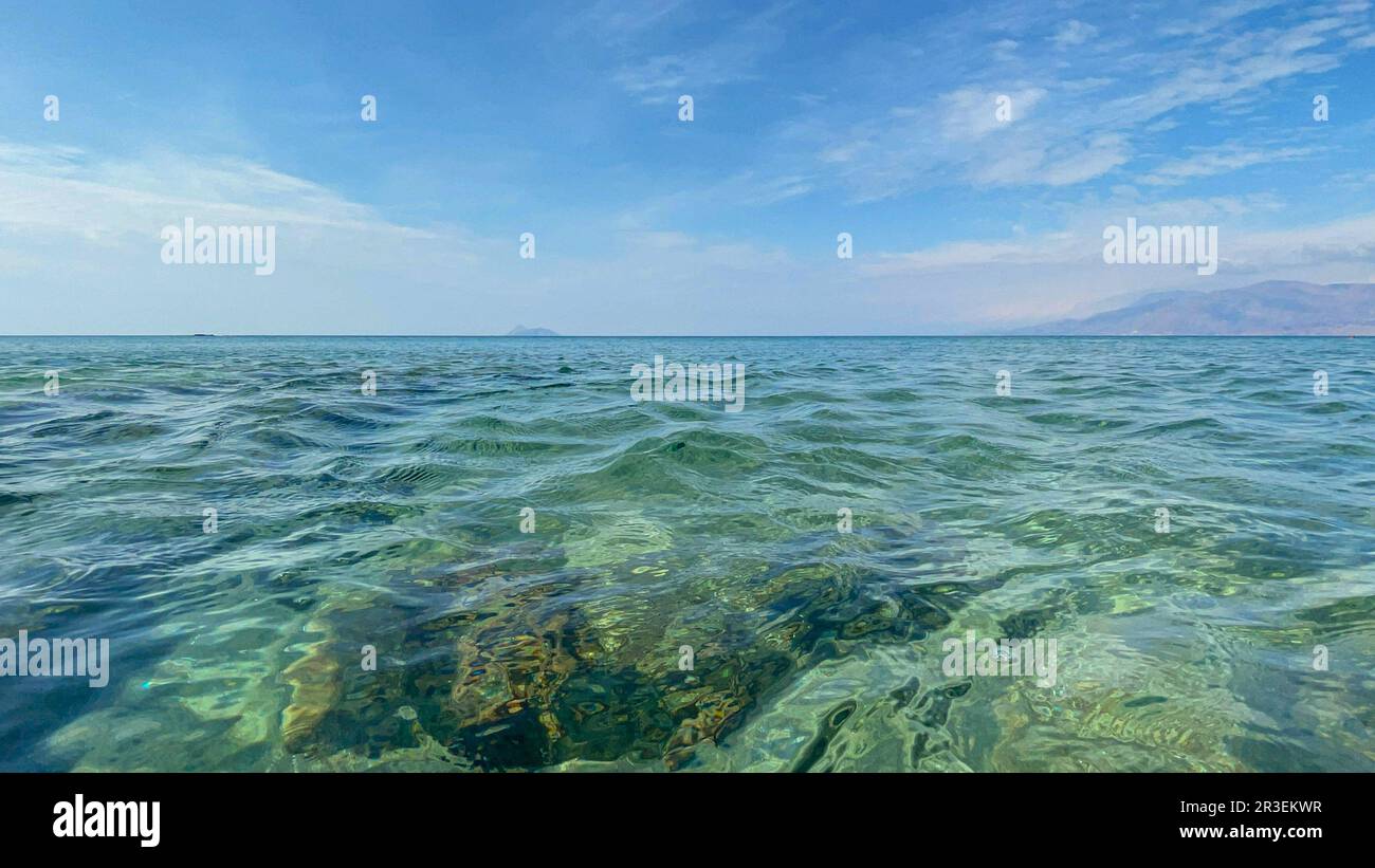 Seascape and view of the Libyan Sea at the southern coast of Crete ...