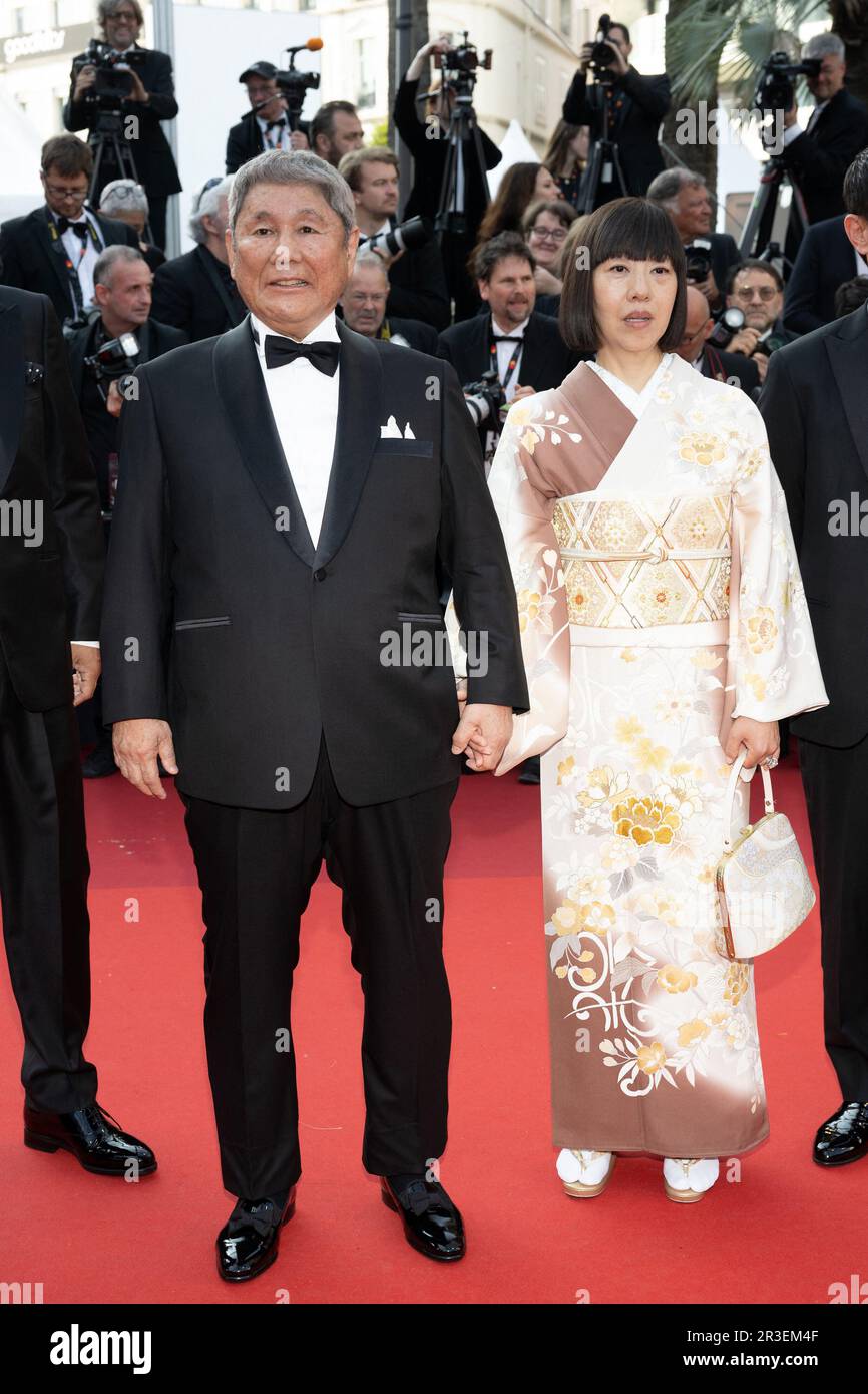 Cannes, France. 23rd May, 2023. Takeshi Kitano and guest attend the Asteroid City Red Carpet at ...