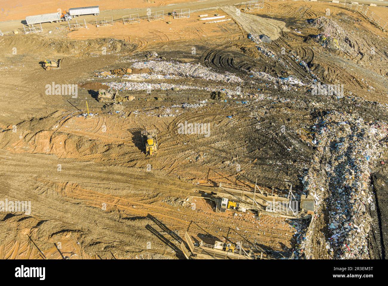 Aerial view of garbage dump landfill municipal waste facility ...