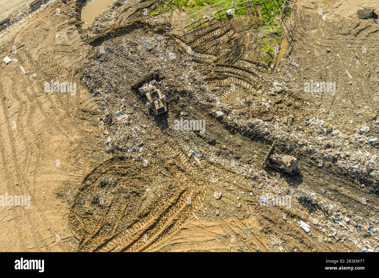 Aerial view of garbage dump landfill municipal waste facility ...