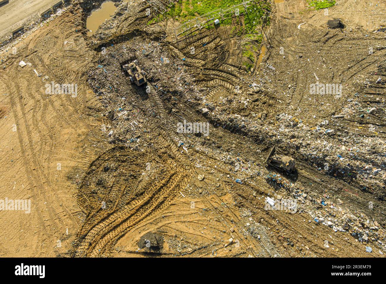 Aerial view of garbage dump landfill municipal waste facility ...