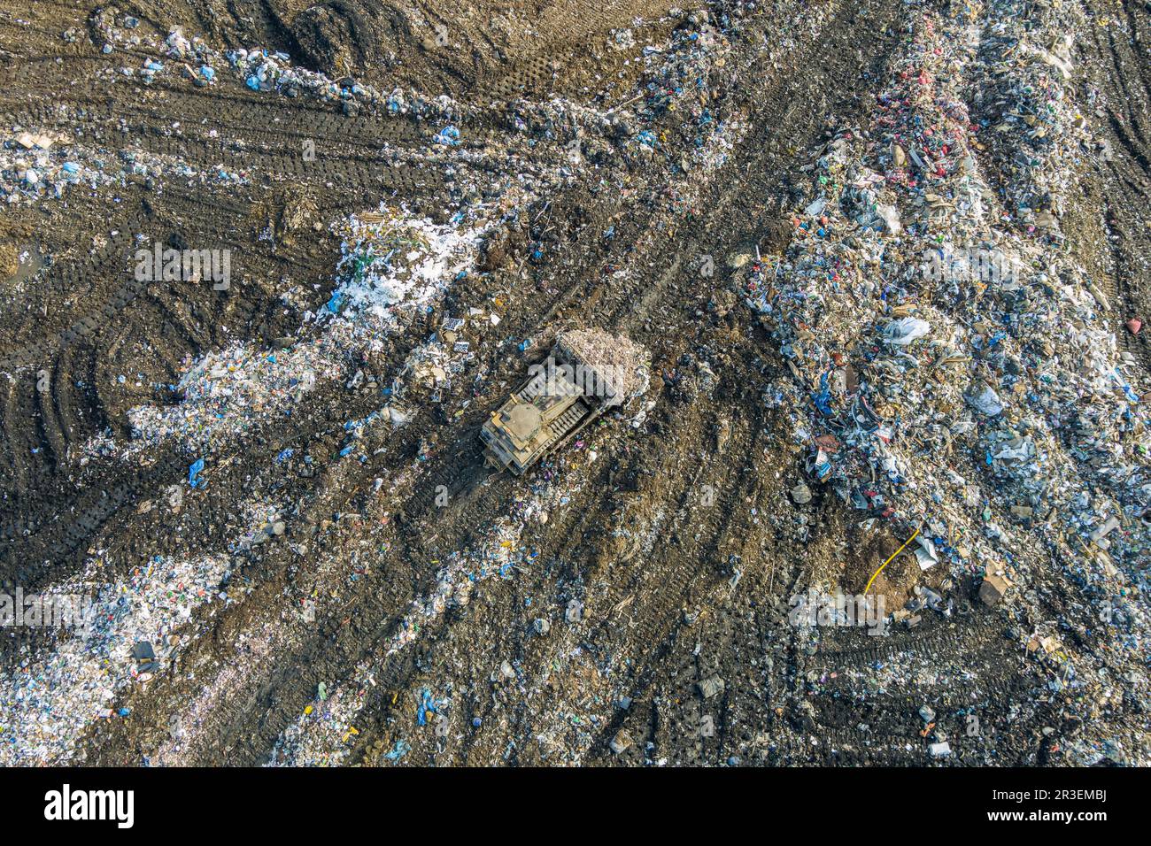 Aerial view of garbage dump landfill municipal waste facility ...