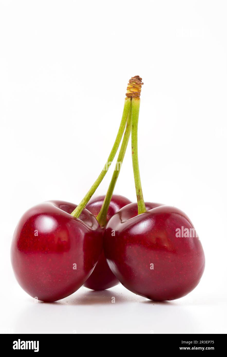 triple bunch of cherries, isolated on white background Stock Photo - Alamy