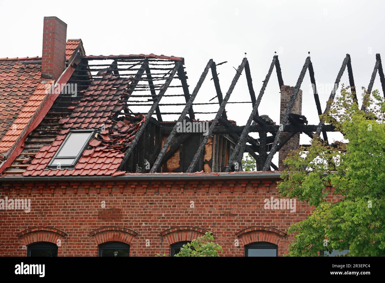 Quedlinburg, Germany. 23rd May, 2023. The charred remains of the burnt ...