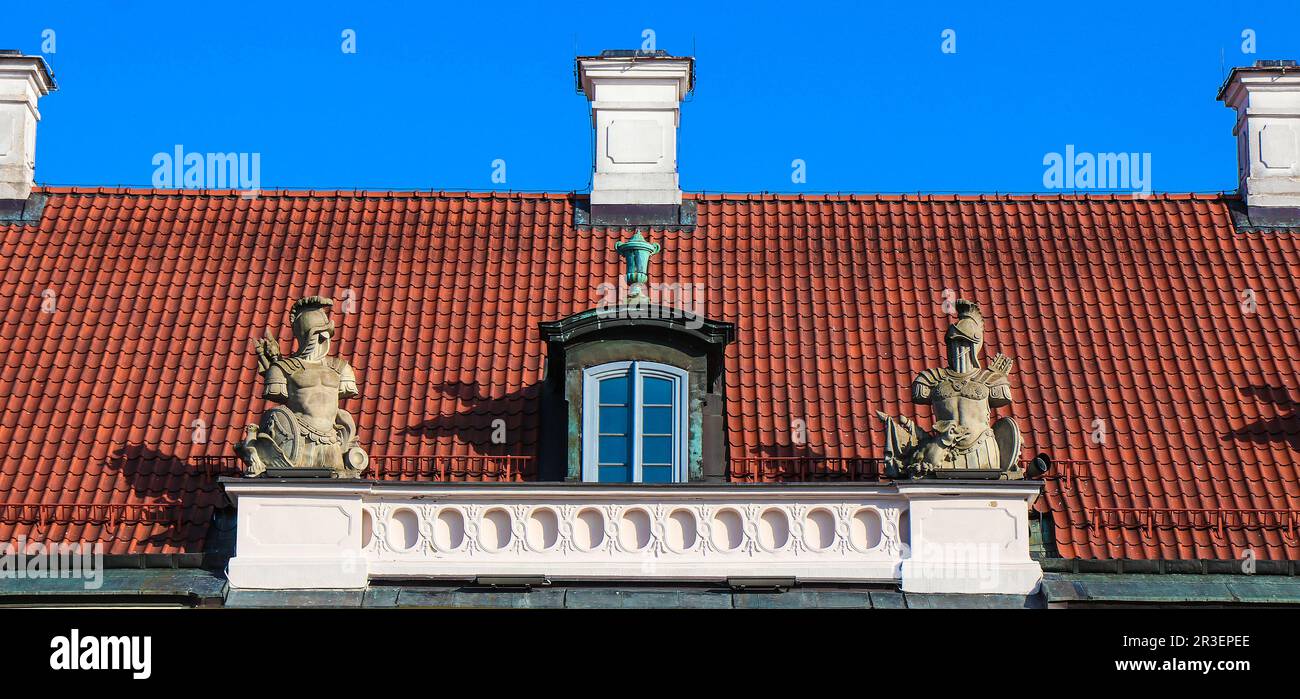 Window and sculptures above entrance to south wing of historic rokoko ...