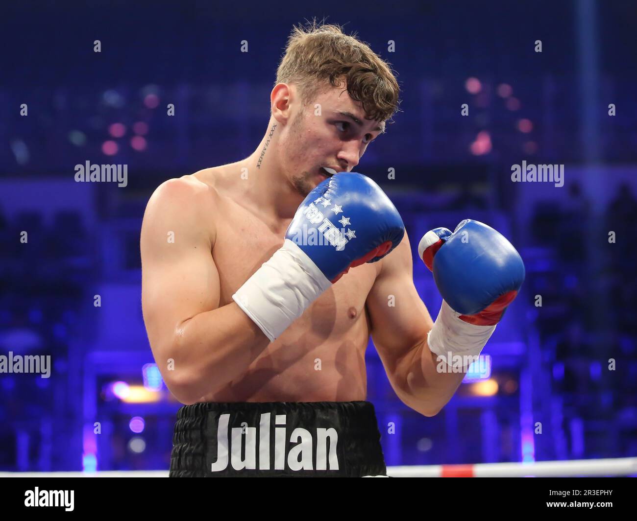 German welterweight boxer Julian Vogel in his fight at the SES Boxing ...