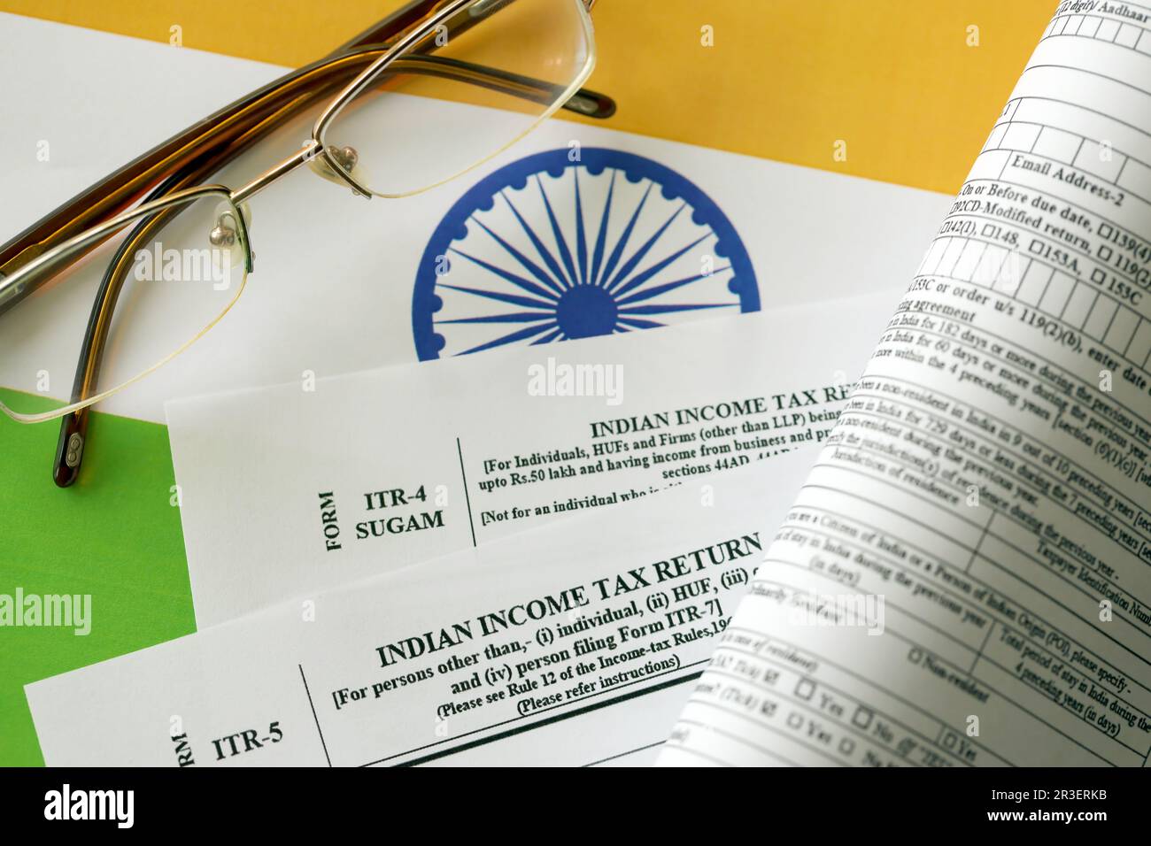 KYIV, UKRAINE - MAY 4, 2022 Indian income tax return blank form with ...