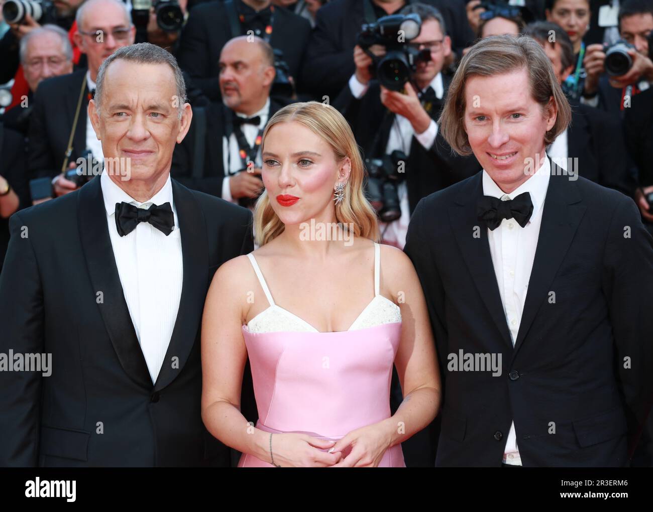 Cannes, France, 23rd May, 2023. Tom Hanks, Scarlett Johansson and Director Wes Anderson arriving ...