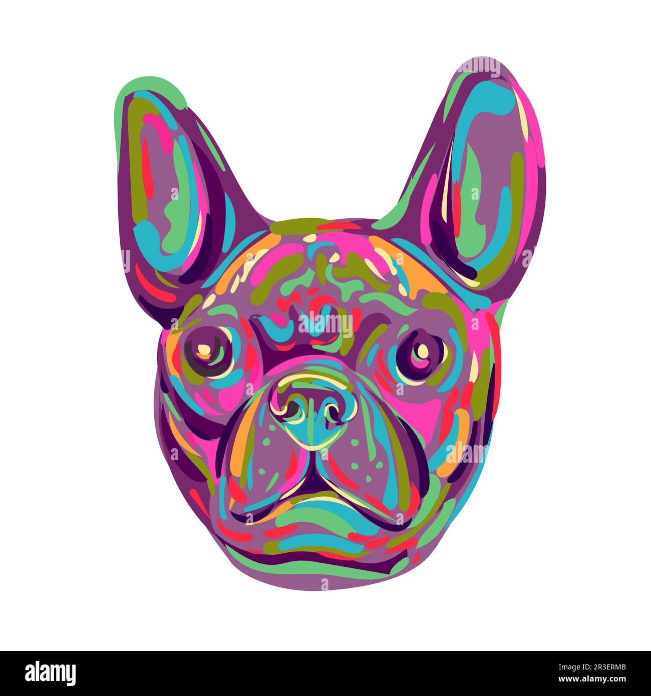 Pop art style illustration of head of a French Bulldog, Frenchie or ...