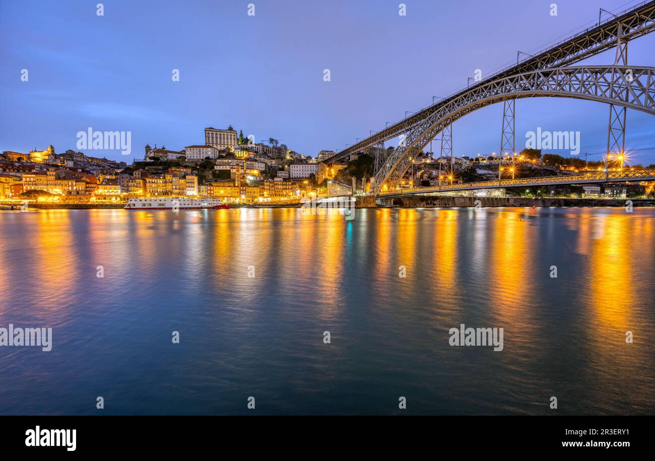 The old town of Porto with the river Douro and the famous iron bridge ...