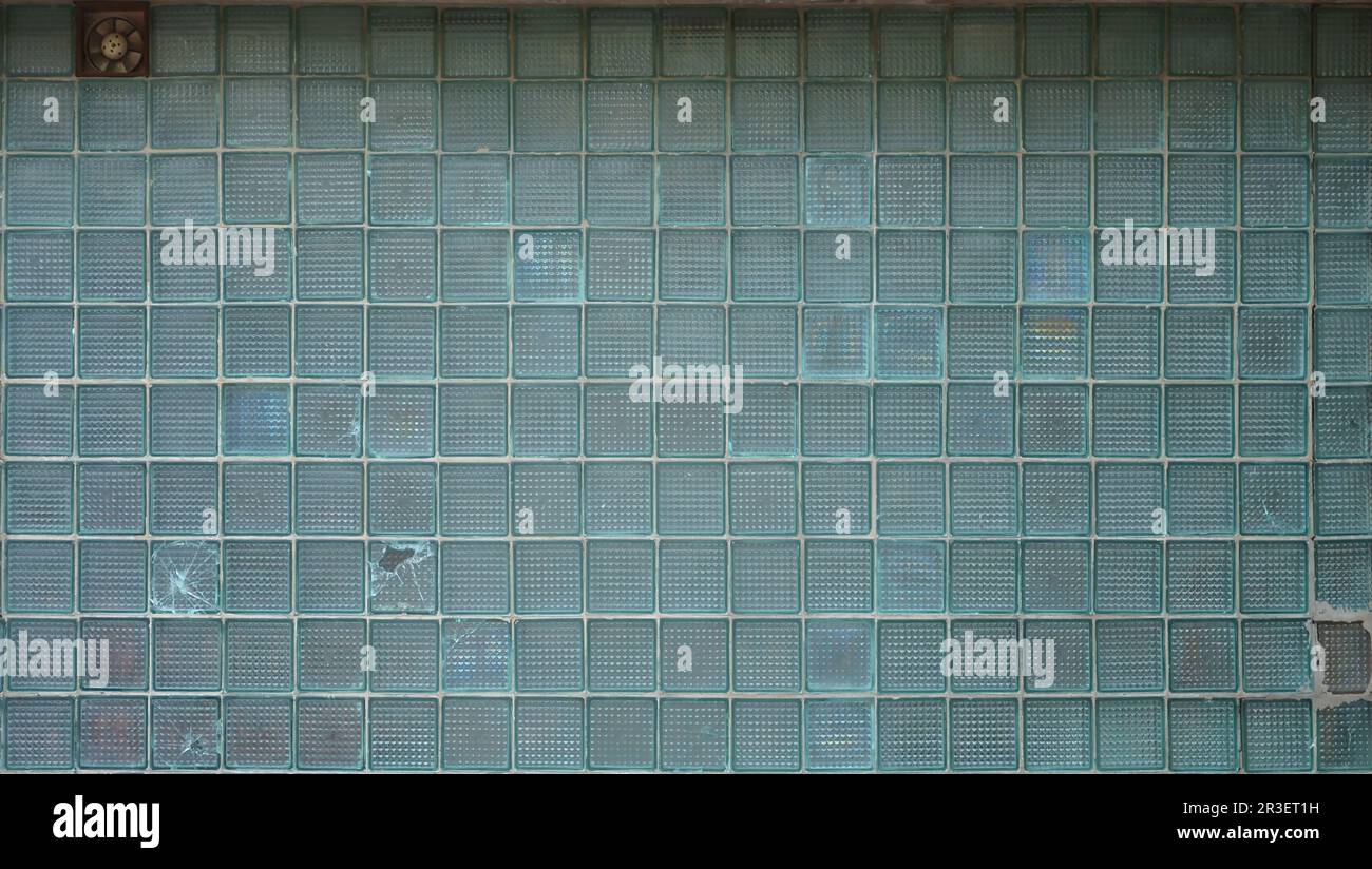 Panorama of White glass block wall background and texture with small ...