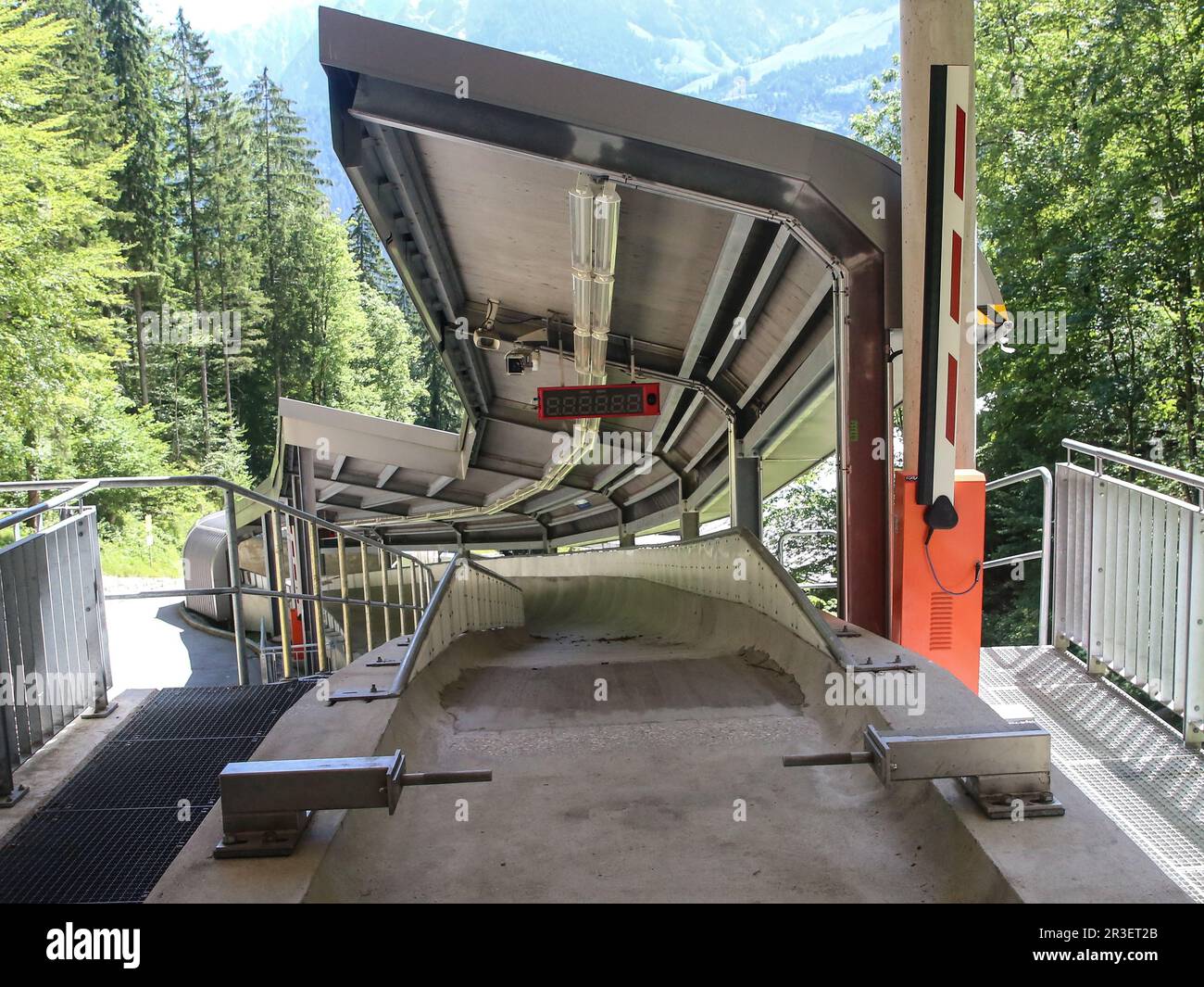 View of starting bracket in the ice arena bobsleigh & toboggan run at ...