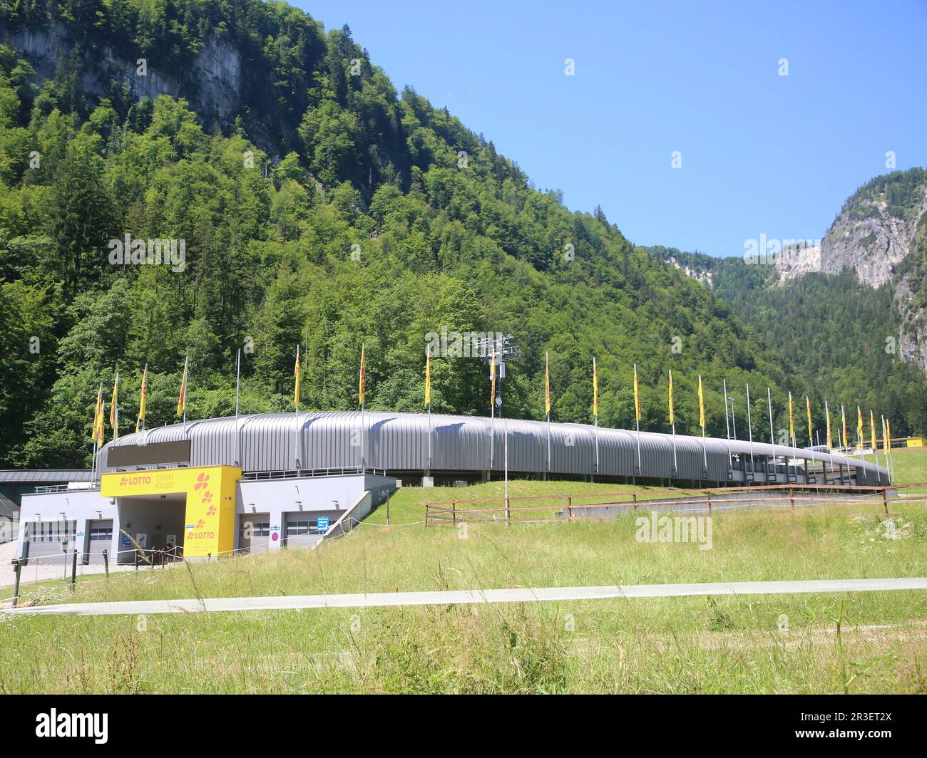 View of the entrance to the ice arena bobsleigh & toboggan run at KÃ ...