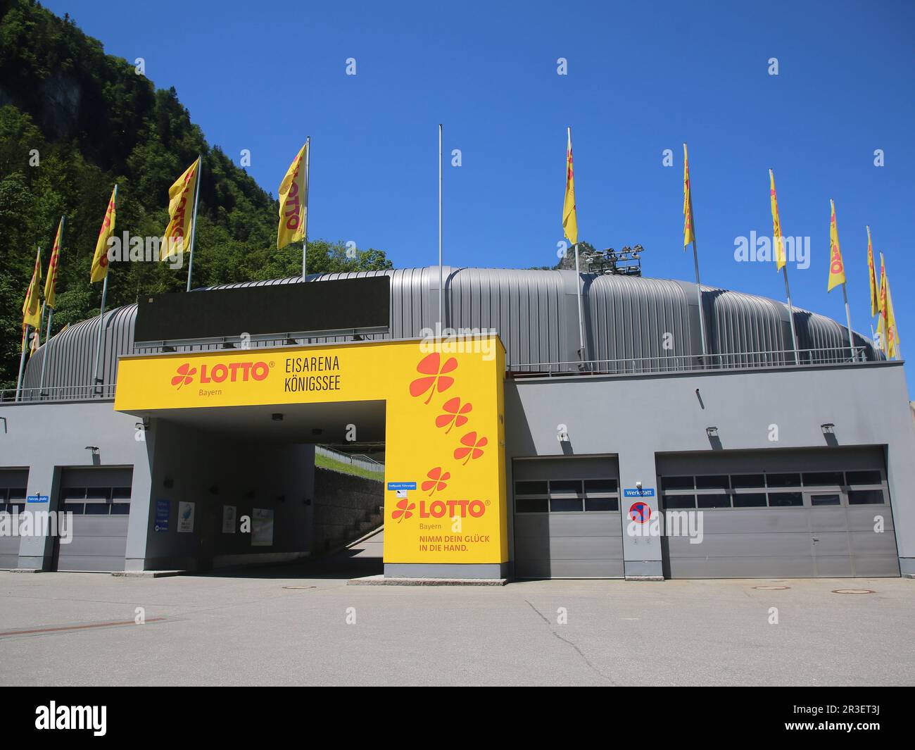 View of the entrance to the ice arena bobsleigh & toboggan run at KÃ ...