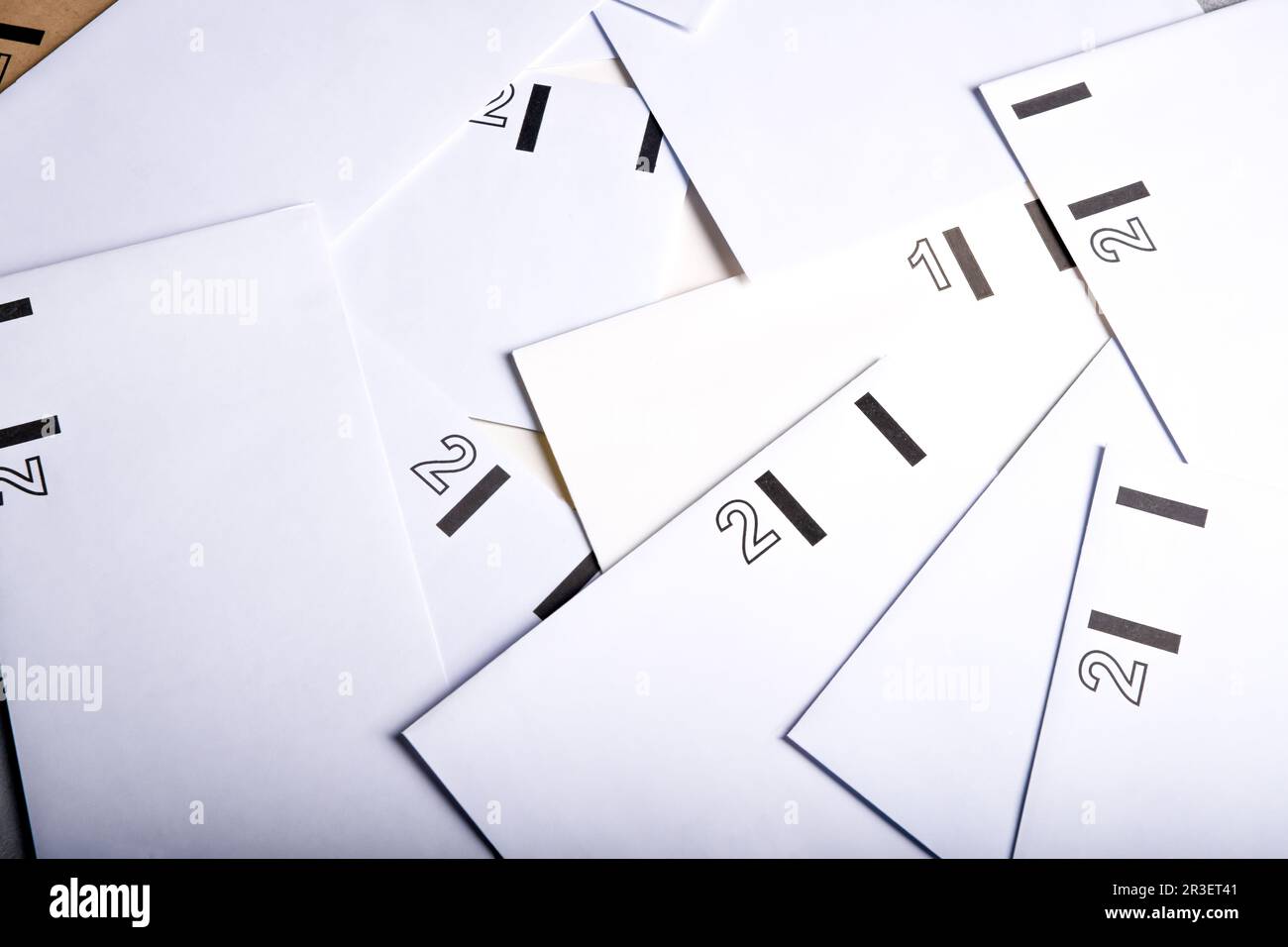 Close-up of a 1st and 2nd Class Letter label on a package ready to be ...