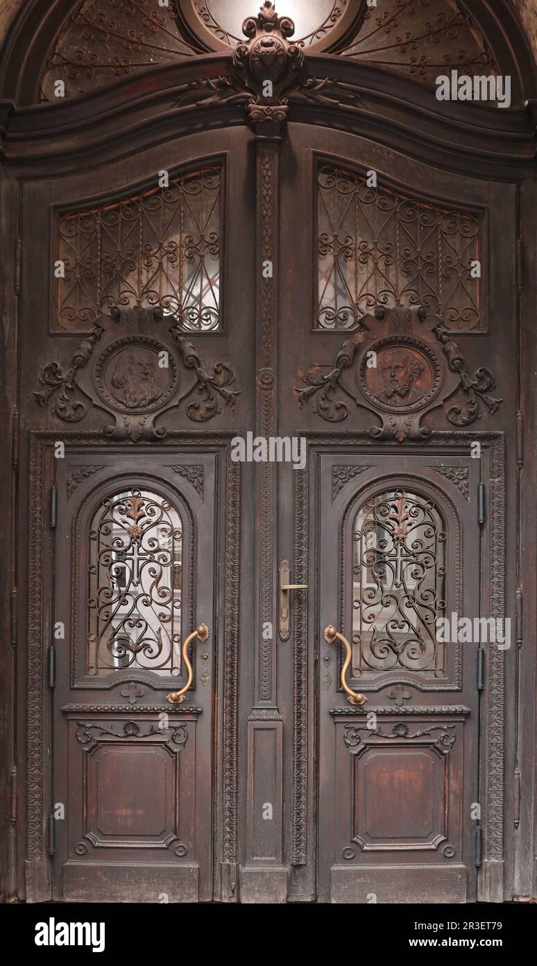 Old ancient wooden door texture in european medieval style. The ...