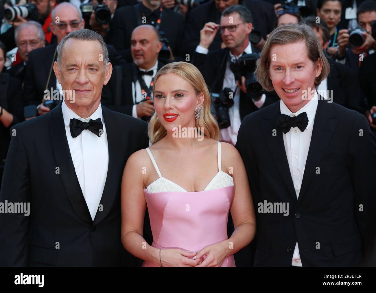 Cannes, France, 23rd May, 2023. Tom Hanks, Scarlett Johansson and Director Wes Anderson arriving ...
