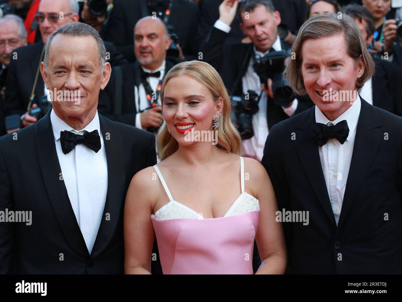 Cannes, France, 23rd May, 2023. Tom Hanks, Scarlett Johansson and Director Wes Anderson arriving ...