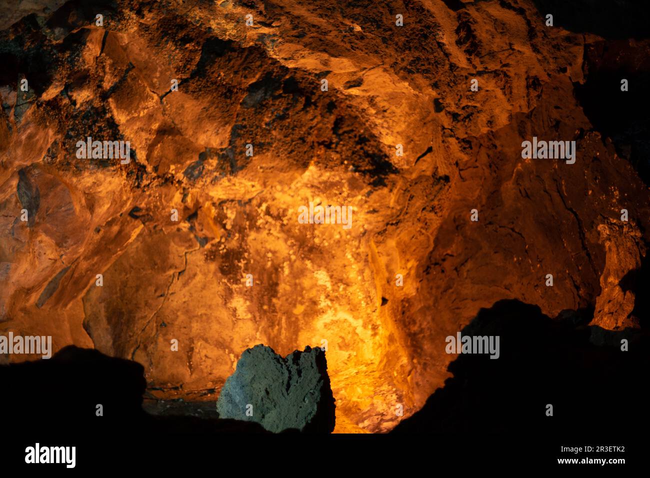 Rock and volcanic formations in the Cueva de los Verdes in Lanzarote, a ...