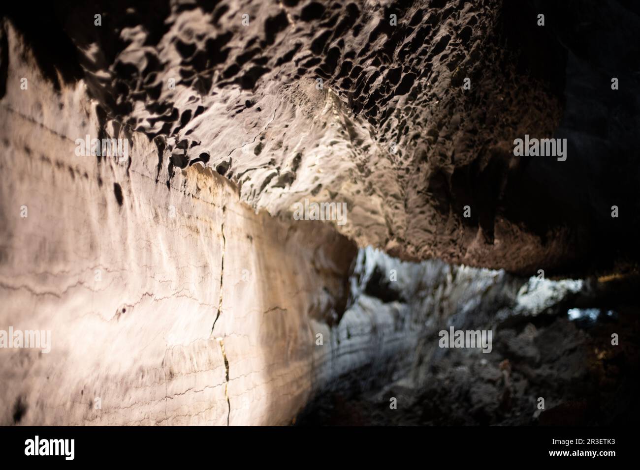 Rock and volcanic formations in the Cueva de los Verdes in Lanzarote, a ...