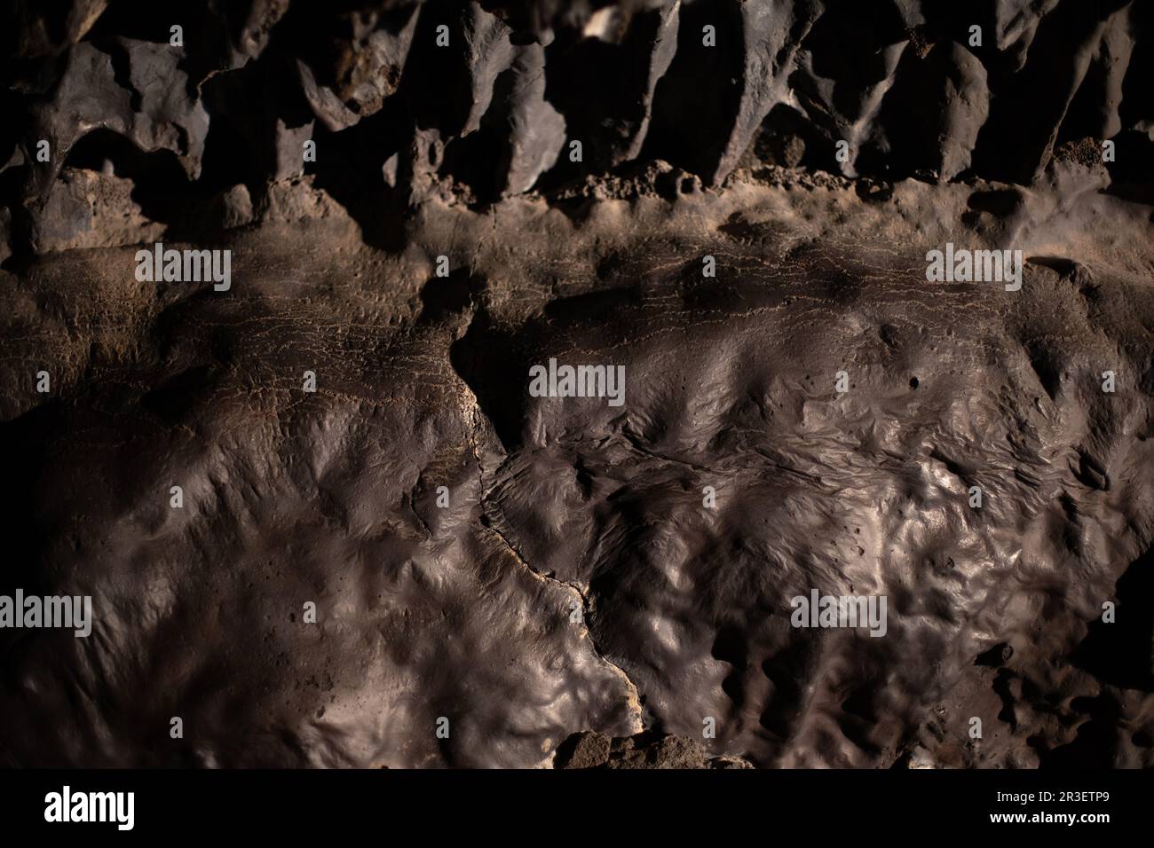 Rock and volcanic formations in the Cueva de los Verdes in Lanzarote, a ...