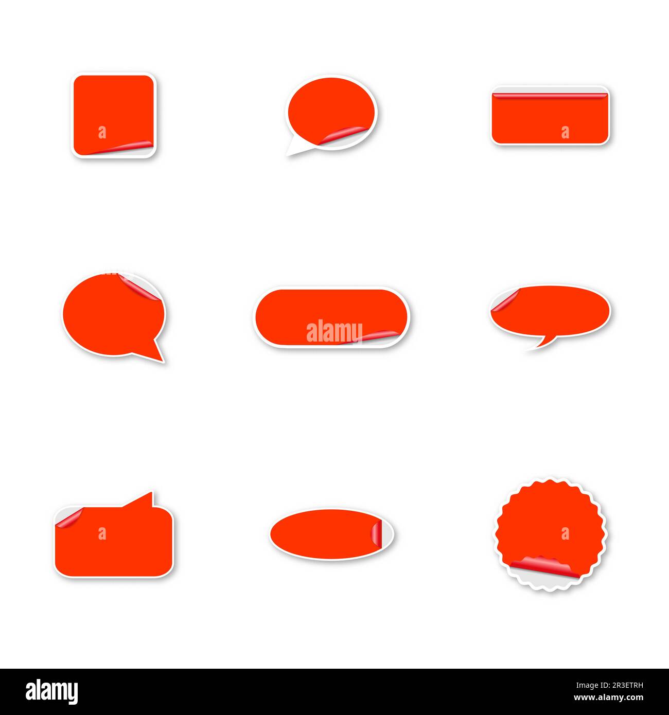 Set of red paper stickers isolated on white background. Design elements ...