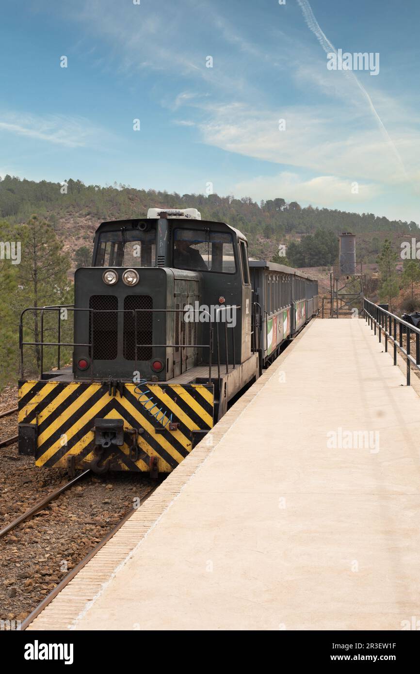 Diesel locomotive train with passenger carriages for travel through the ...