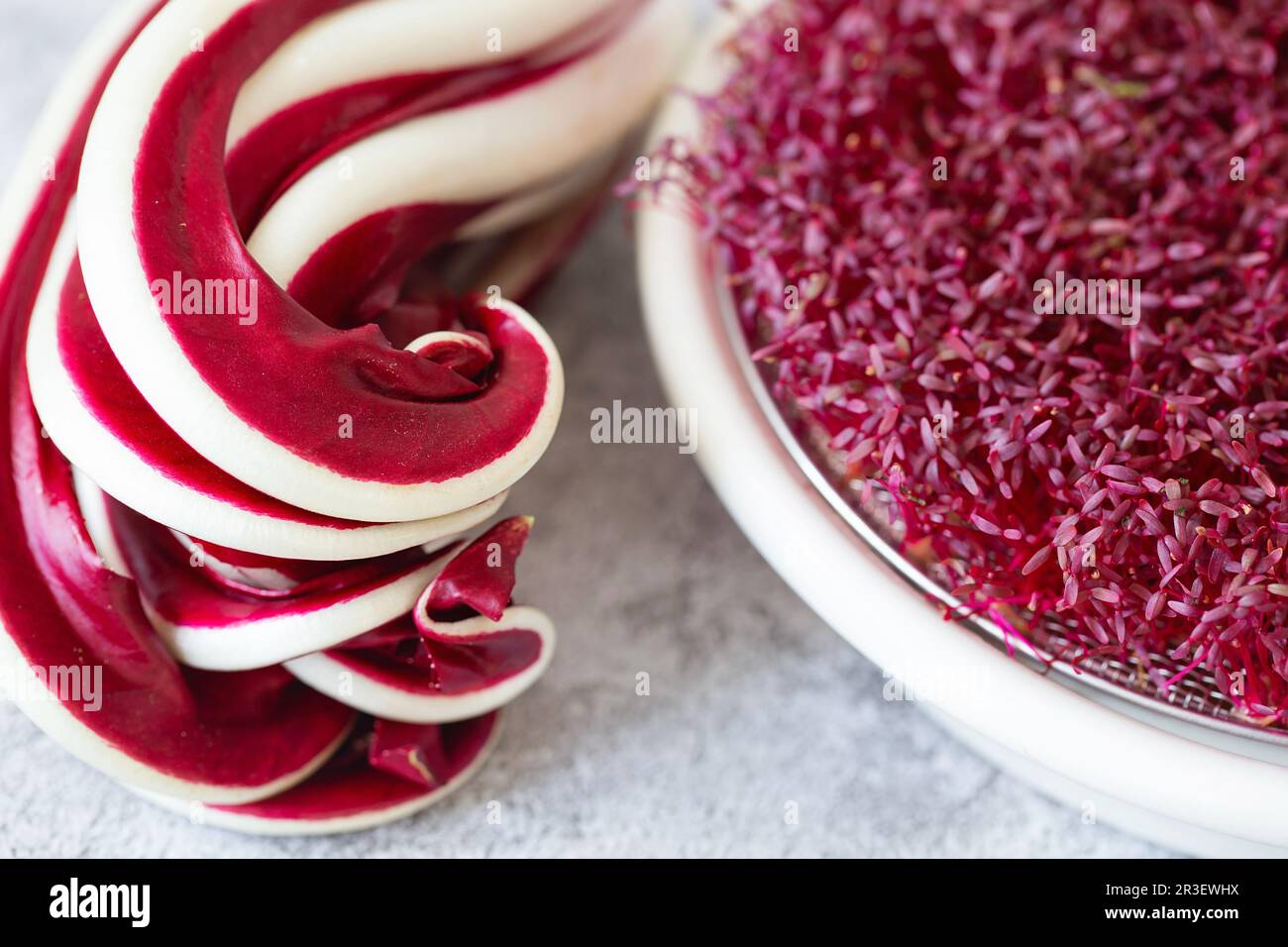 Amaranth micro herbs and Radicchio Rosso di Treviso. Organic food. Red ...