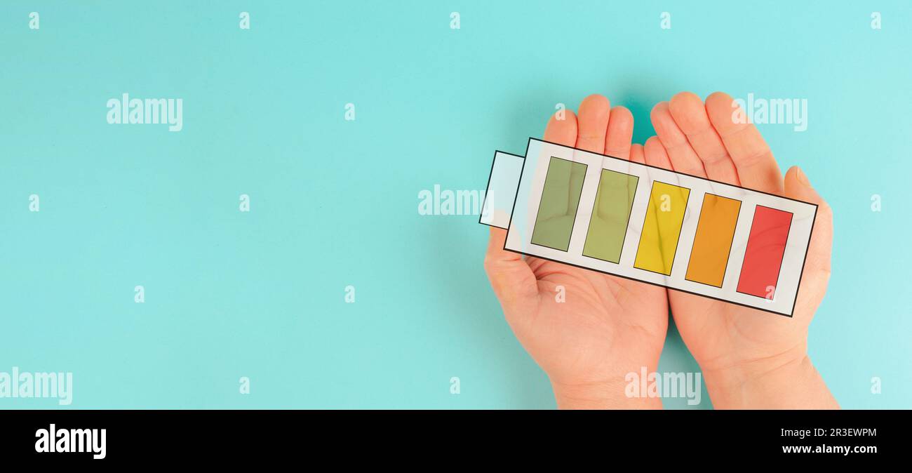 Battery loading, positive thinking and mental health concept, energy ...