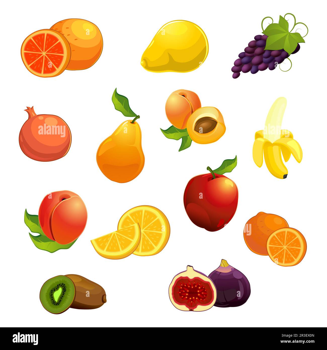 Set of 13 pieces of different fruits on a white background Stock Photo ...