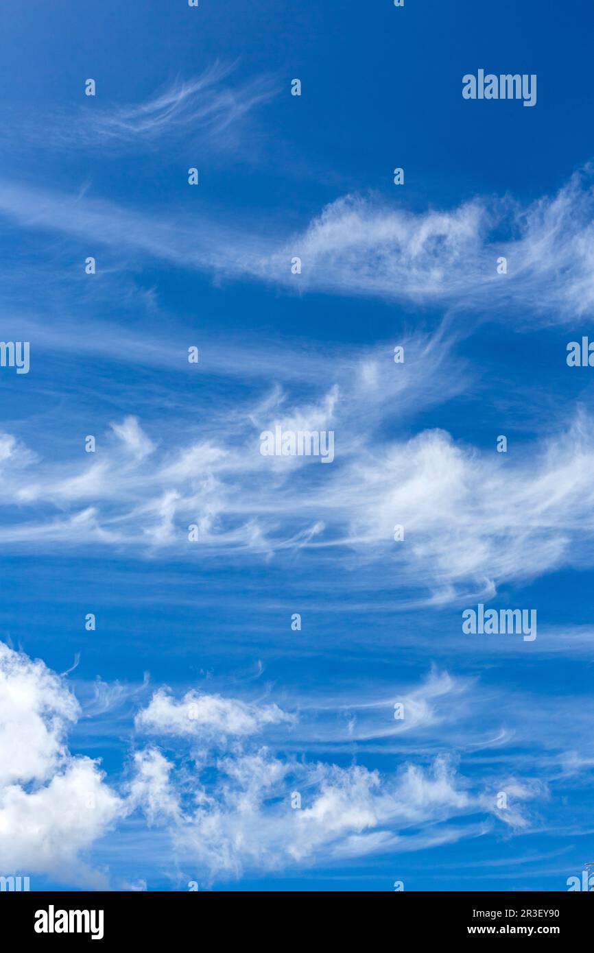 Cirrus and Stratus clouds in dramatic blue sky over Cape Town Stock ...